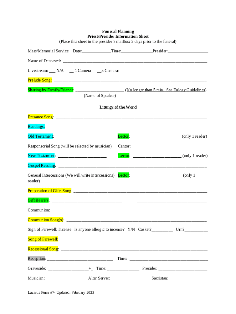 Funeral Ination s Doc Template | pdfFiller
