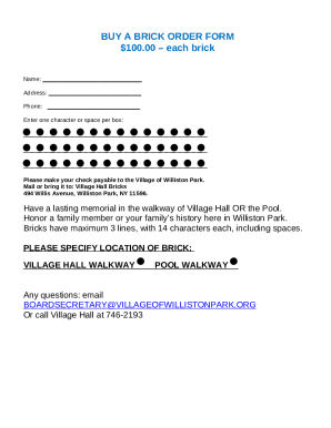 Order for Engraved Brick Doc Template | pdfFiller