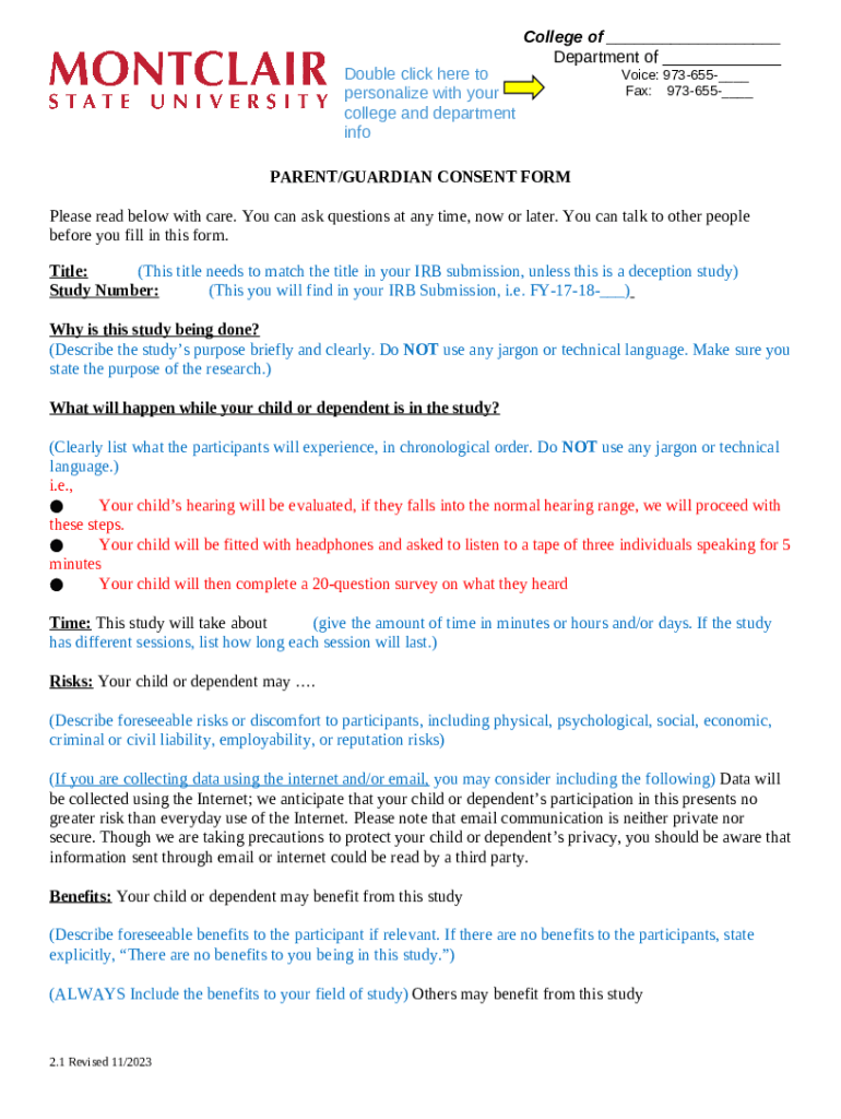 Minimal risk Consent Template Doc Template | pdfFiller