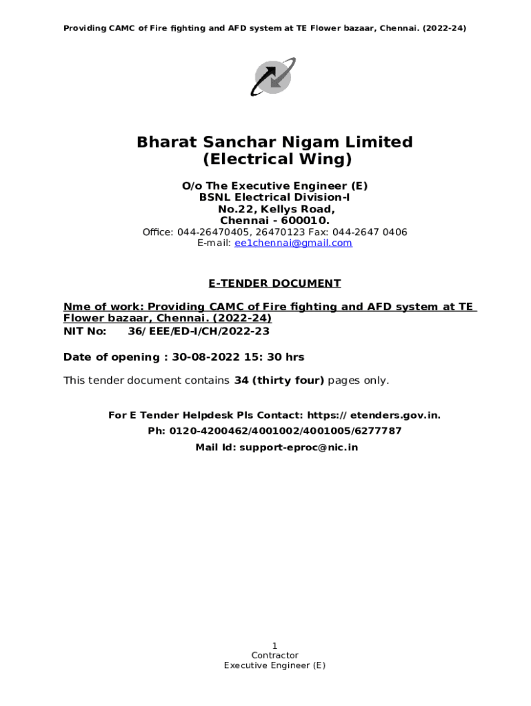 Bharat Sanchar Nigam Limited (Electrical ... - Chennai.bsnl.co.in Doc Template | pdfFiller
