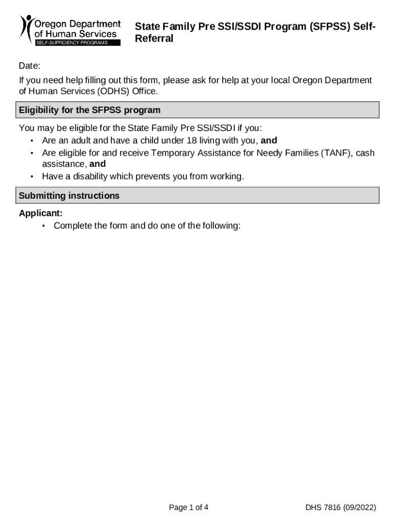 State Family Pre SSI/SSDI Program (SFPSS) Self-Referral Doc Template ...