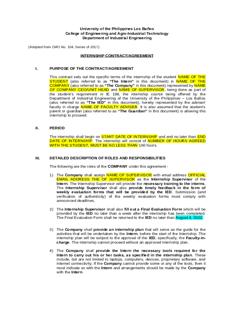 Appendix I. Student Internship Contract Agreement (CMO ... Doc Template ...