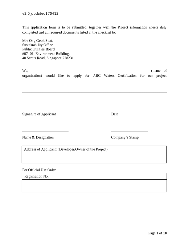 ABC Waters Certification. APPLICATION Doc Template | pdfFiller