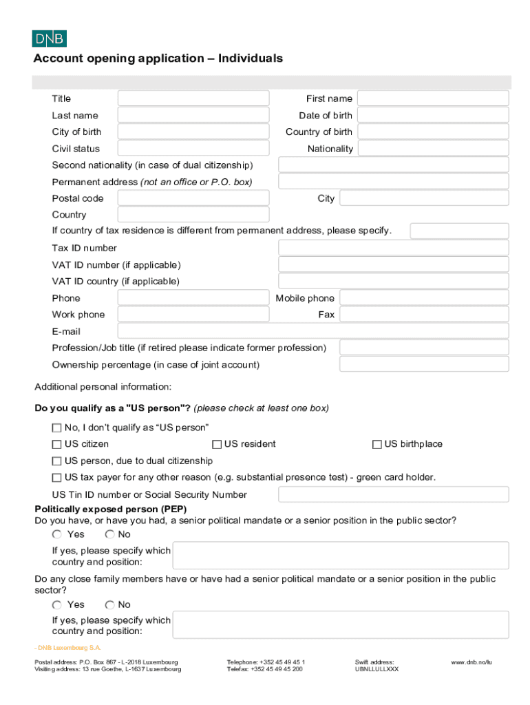 Fillable Online Account opening application - Individuals Fax Email ...
