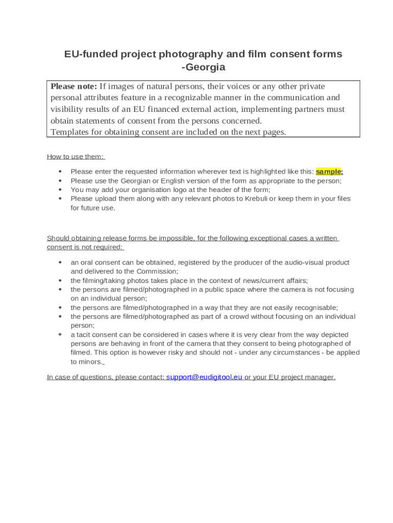 EU-funded project photography and film consent s Doc Template | pdfFiller