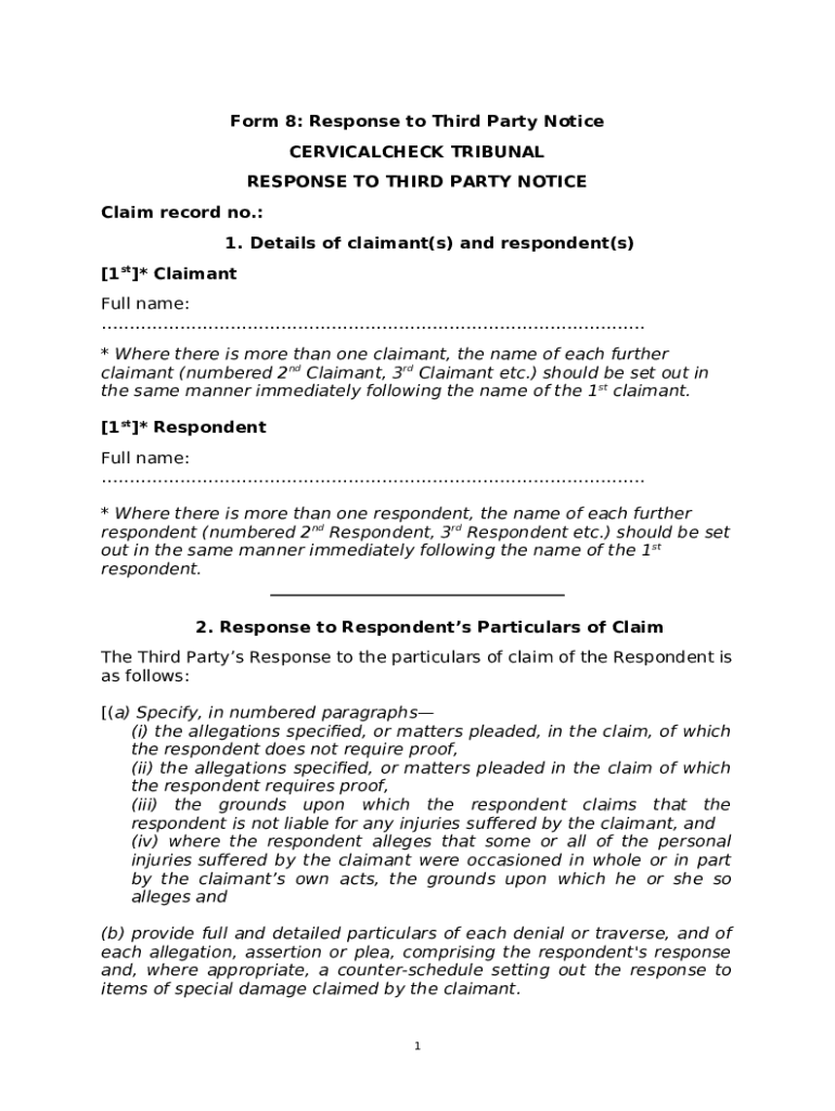 s mall c laims c ourt - reply to third party notice Doc Template ...