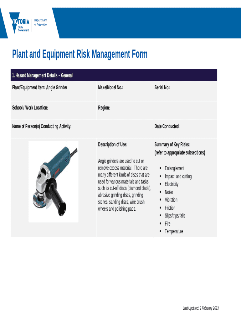 Plant and Equipment Risk Management - Angle Grinder Doc Template ...