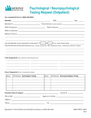 Fillable Online Psychological or Neuropsych Testing Authorization ...