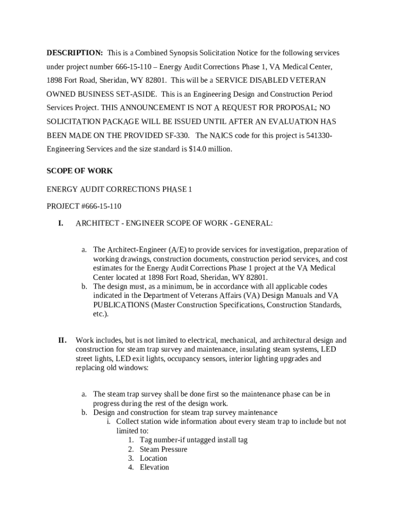 Scope of Work Energy audit corrections Phase 1 Doc Template | pdfFiller