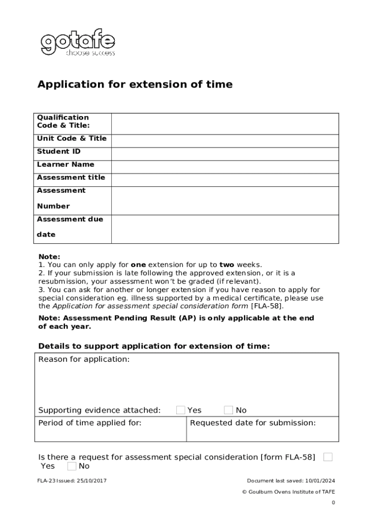 Application for extension of time . GOTAFE template for portrait ...