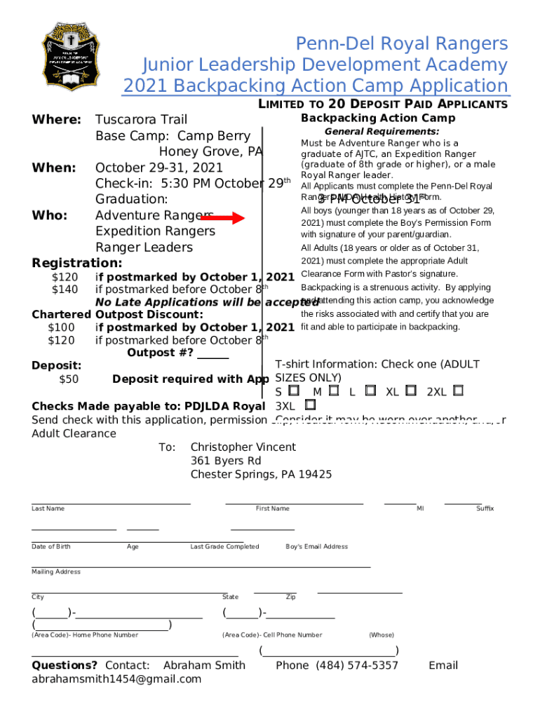 Permission Slip 2021 Backpacking Action Camp Tuscarora ... Doc Template ...