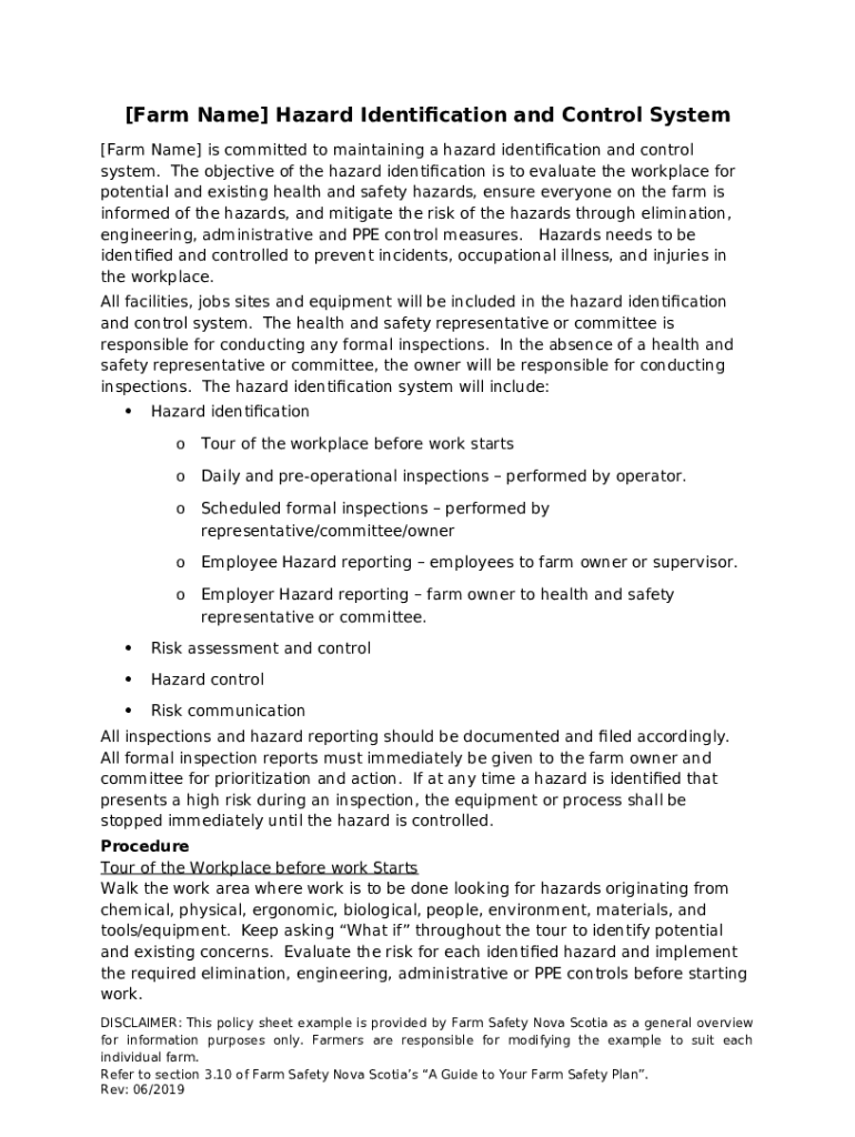 FarmSafe Alberta: A Safety Planning Guide for Farms Doc Template ...