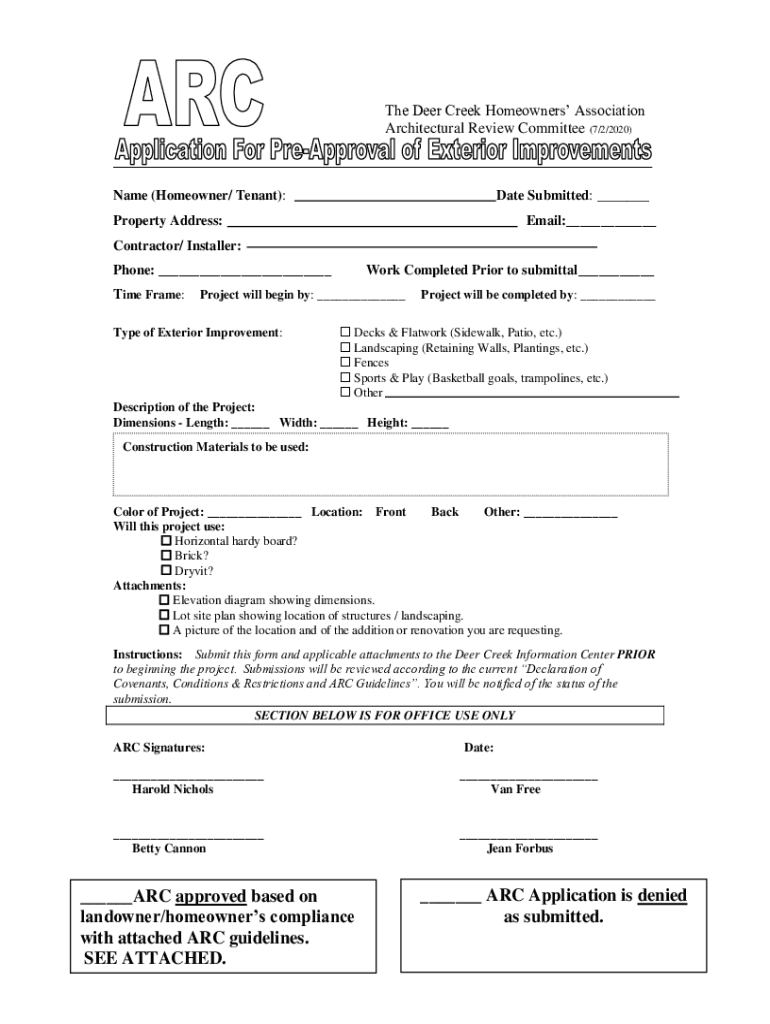 Fillable Online REQUEST FOR ARCHITECTURAL CONTROL ... Fax Email Print ...