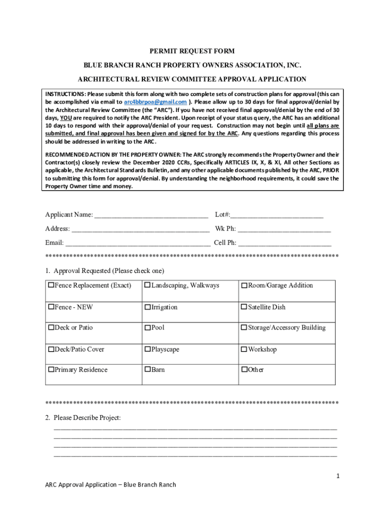Fillable Online Architectural Review Committee Approval Application ...
