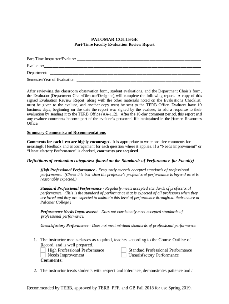 Part-time Teaching Faculty Evaluation s Doc Template | pdfFiller