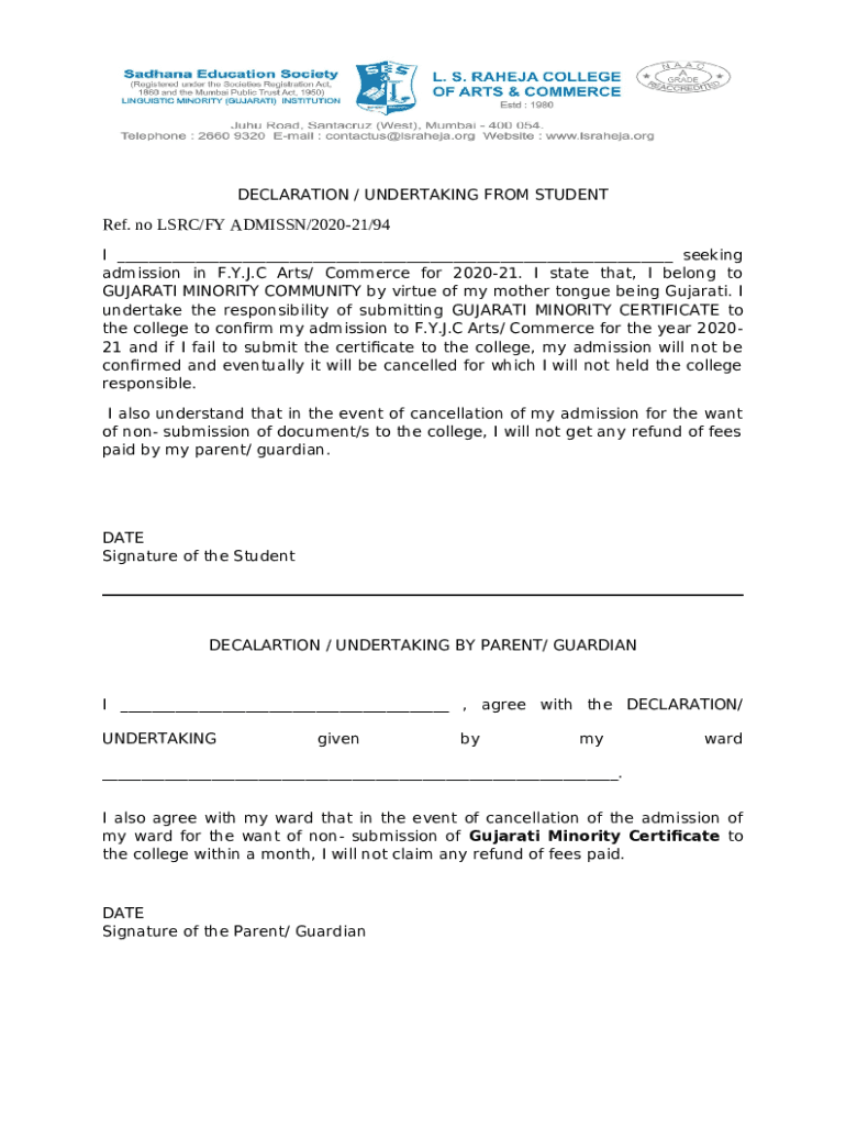 Declaration--for-Gujarati-minority-students- ... Doc Template | pdfFiller