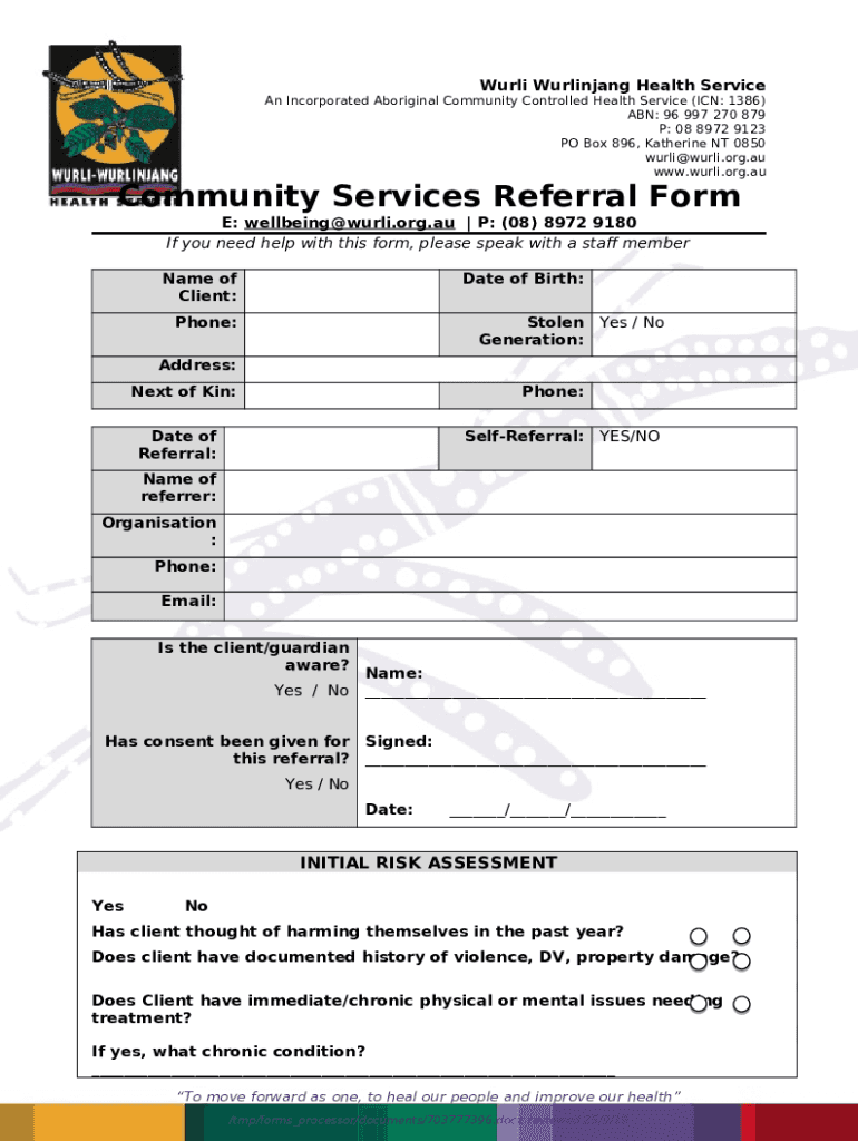 Community Services Referral - NTcommunity Doc Template | pdfFiller
