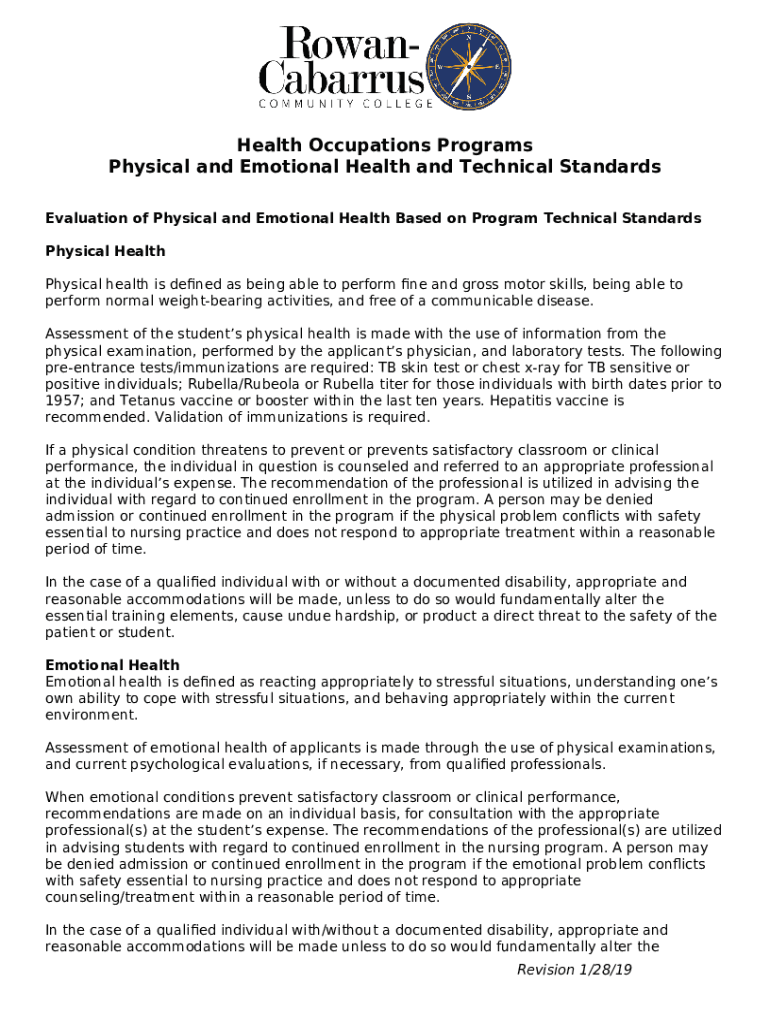 Physical & Emotional and Technical Standards Doc Template | pdfFiller