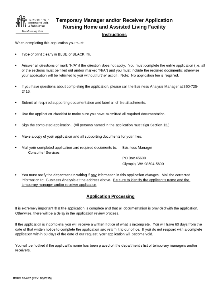 Temporary Manager and/or Receiver Application Nursing Home and Assisted ...