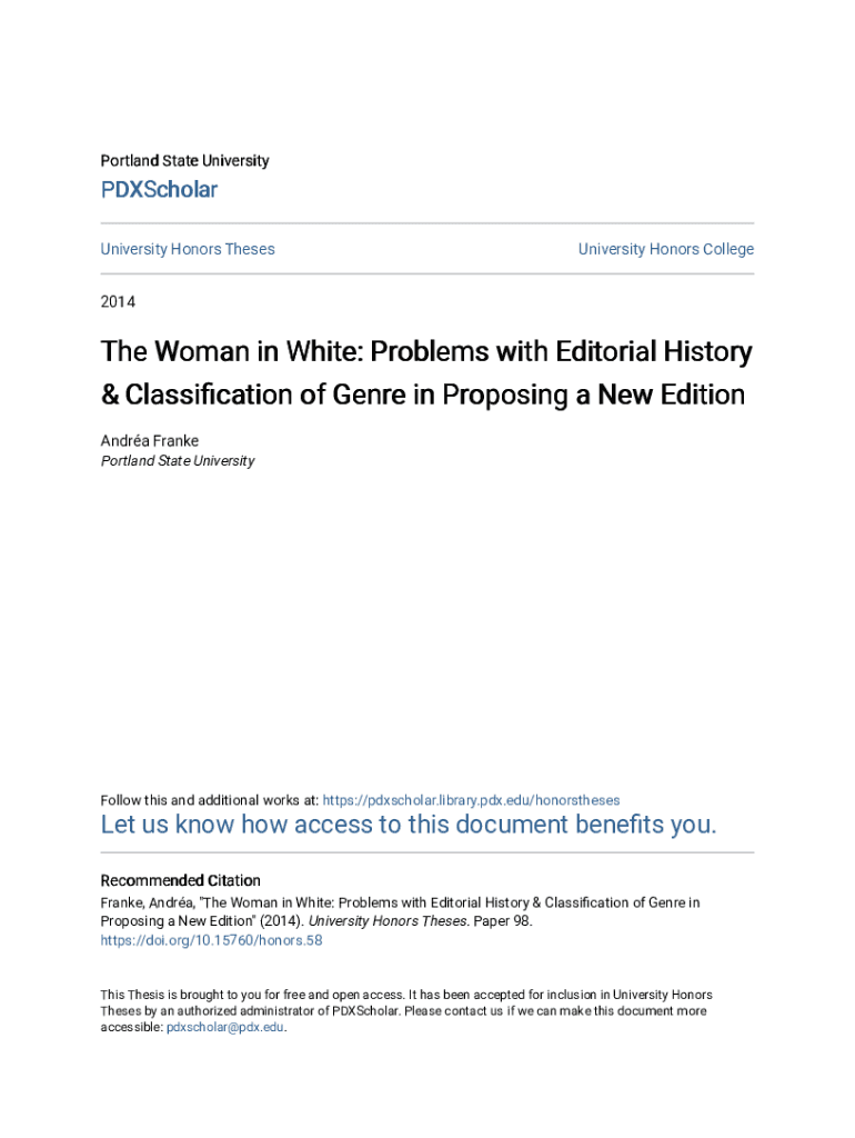 Fillable Online pdxscholar library pdx The Woman in White: Problems with Editorial History ...