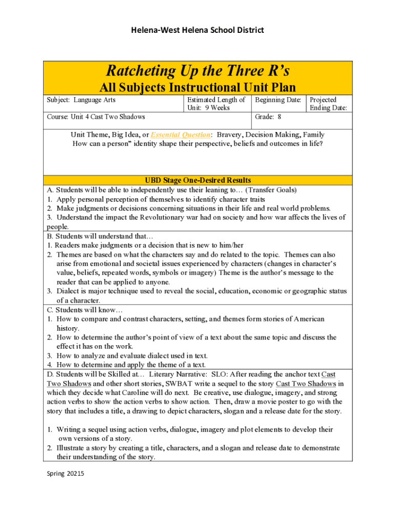 Fillable Online Grade 8 Unit 4 Instructional Unit Plan.doc Fax Email ...