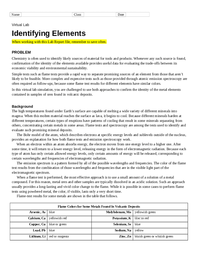 Name Class Date Virtual Lab Identifying Elements When - tskinnersbec ...