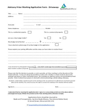 Fillable Online Advisory H-bar Marking Application Form - Driveways Fax Email Print - pdfFiller