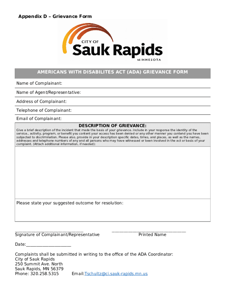 Americans with Disabilities Act (ADA) Grievance Title ... Doc Template ...