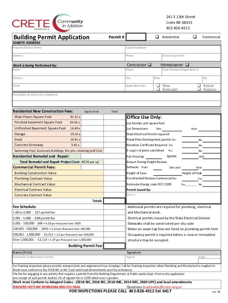 Fillable Online City of Crete Nebraska - Building Inspector & Permit ...