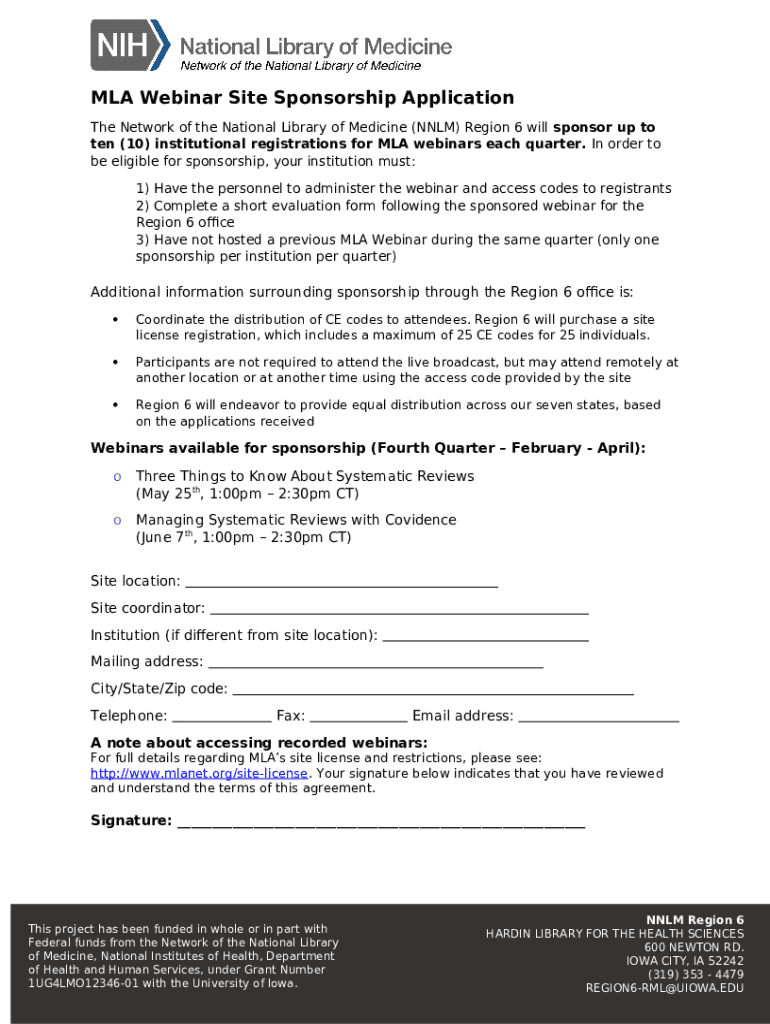MLA Webinar Site Sponsorship Application Doc Template | pdfFiller