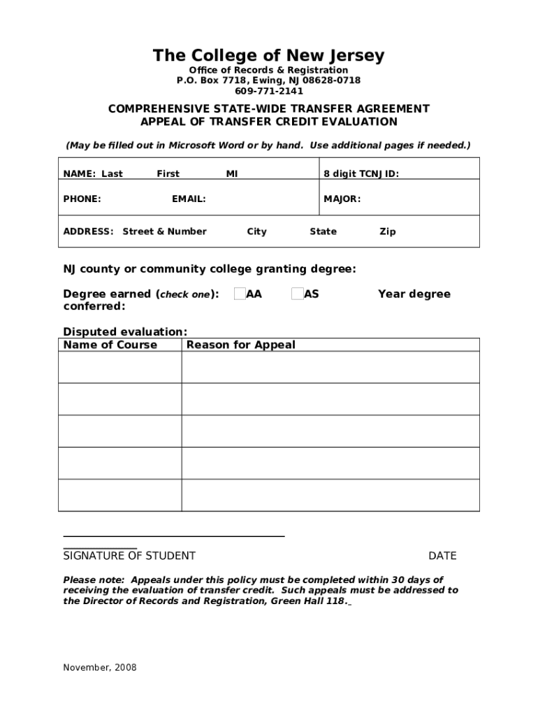 Comprehensive State-Wide Transfer Agreement - admissions tcnj Doc ...