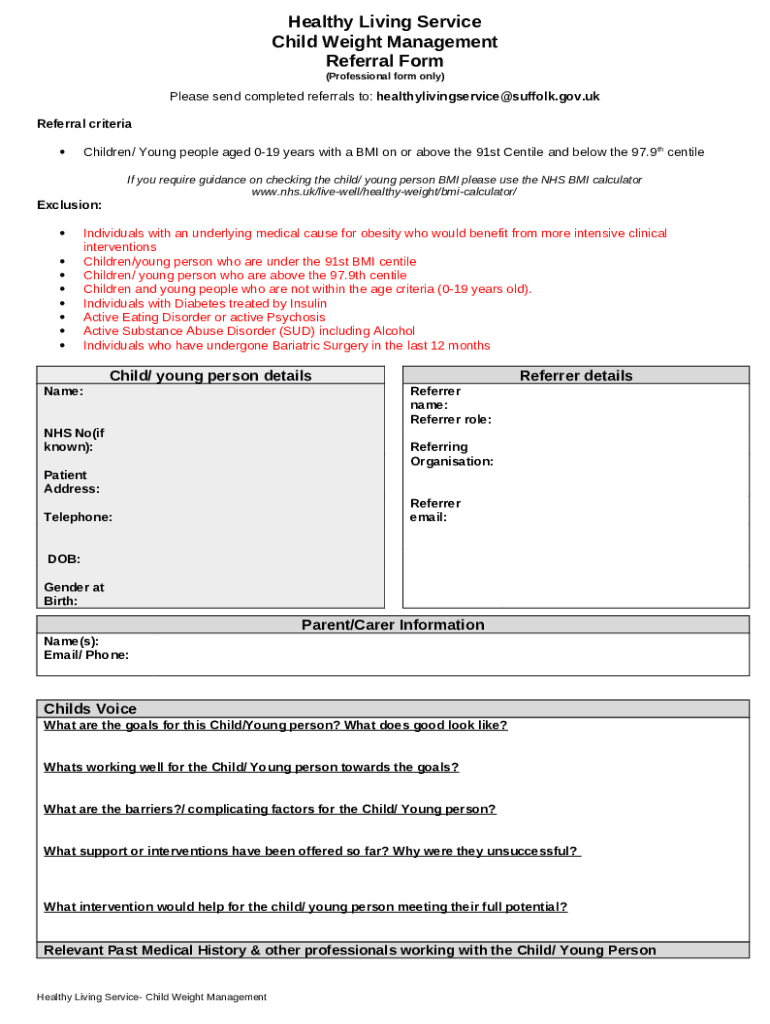 Healthy Living Service Child Tier 2 Referral (Islington) Doc Template ...