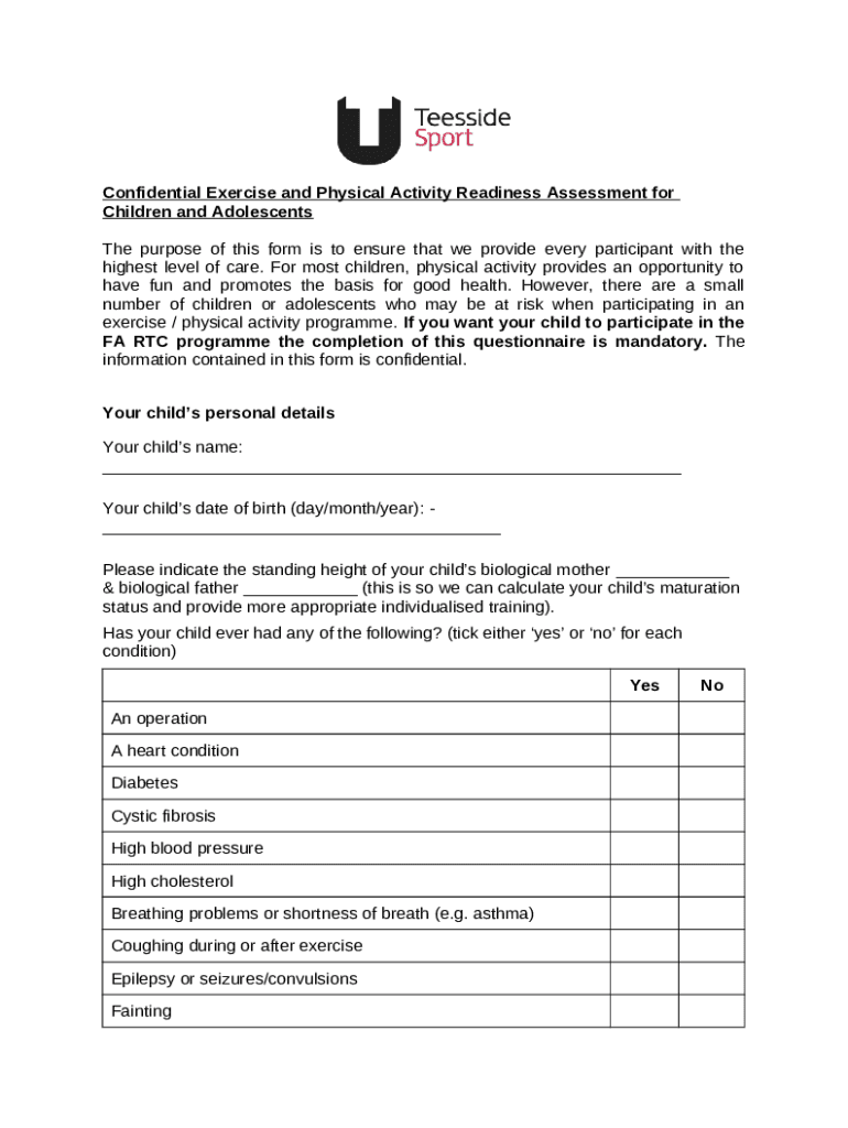 Exercise and Physical Activity Readiness Assessment of ... Doc Template ...