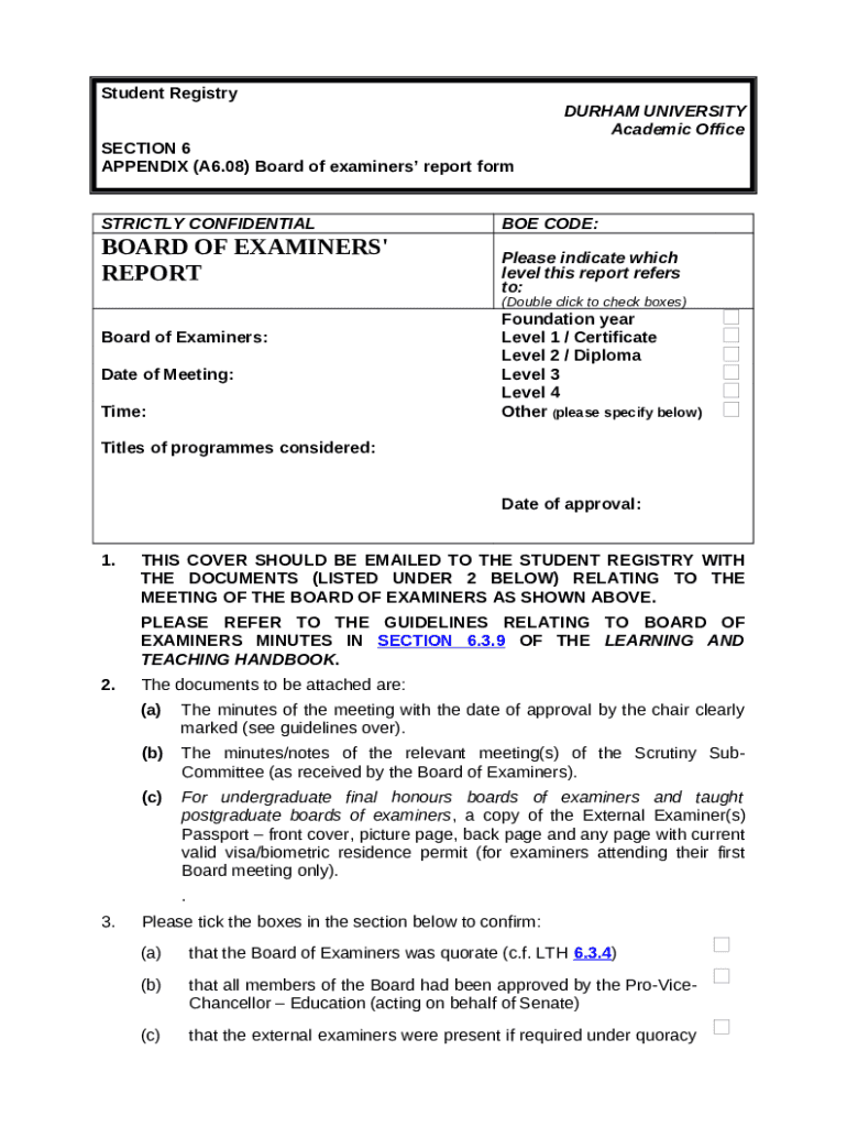 Appendix 6(A1)Board of Examiners' Report s in Respect of Final Honours, Year 2, Year 3 Honours ...
