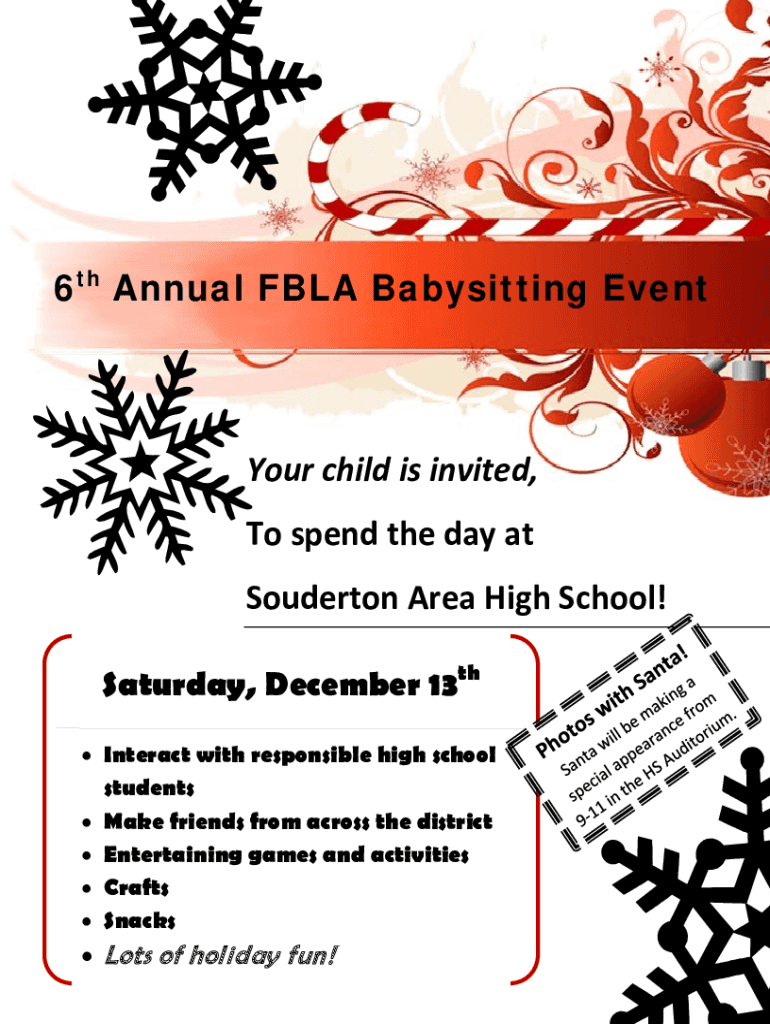 Fillable Online 6th Annual FBLA Babysitting Event Your child is invited ...