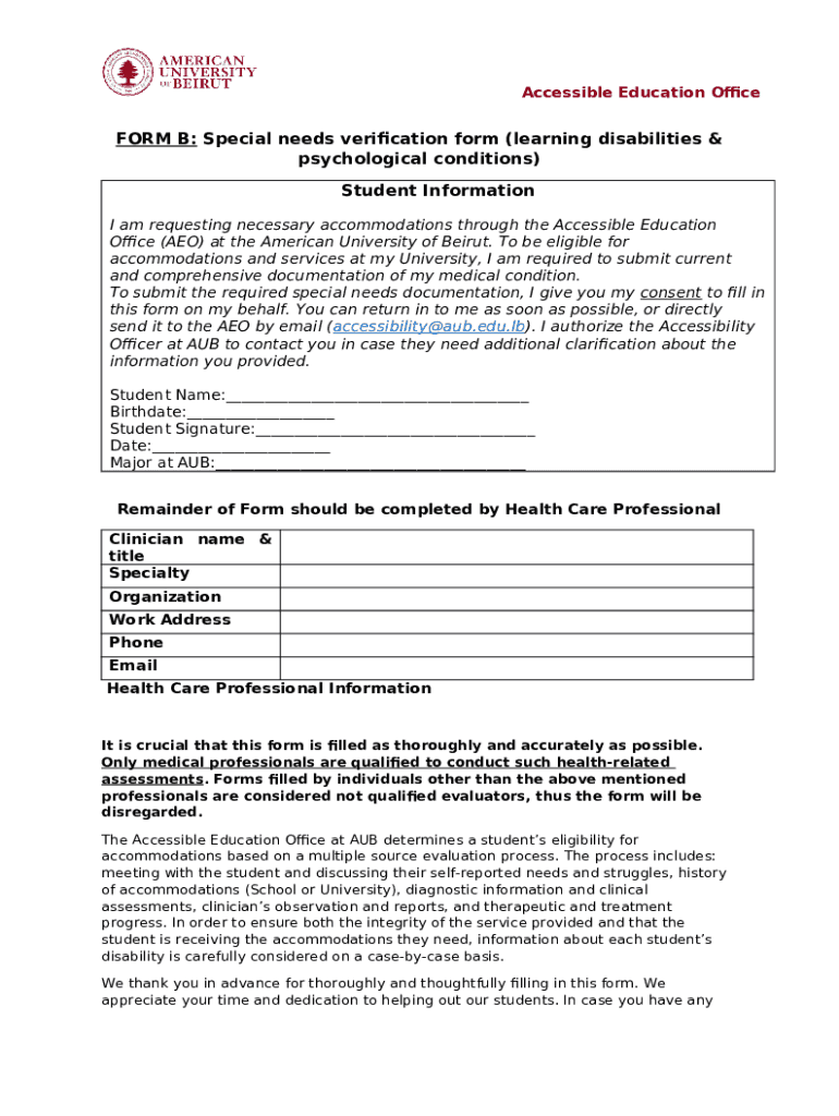 B Special needs verification ... Doc Template | pdfFiller