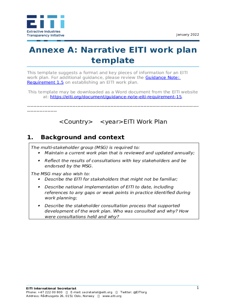 Annex A: Template - Narrative of the EITI Angola Work Plan Doc Template | pdfFiller