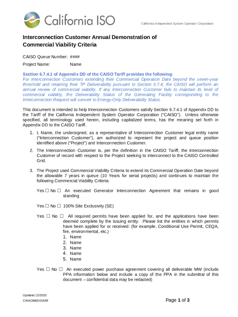 Commercial Viability Criteria (CVC) Annual Demonstration Doc Template ...
