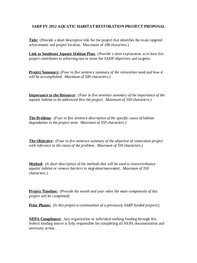 sarp fy 2012 aquatic habitat restoration project proposal Doc Template ...
