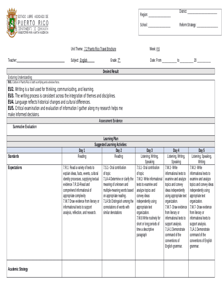 Unit 7.2: Puerto Rico Travel Brochure English as a Second ... Doc ...