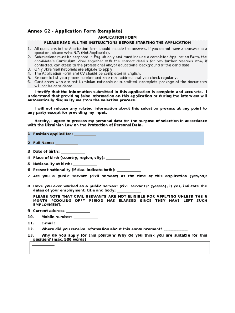 Annex-G2-Application--Template. ... Doc Template | pdfFiller