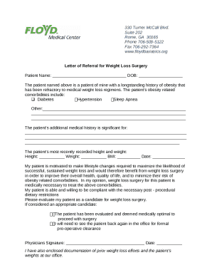Letter of Referral for Weight Loss Surgery ... Doc Template | pdfFiller