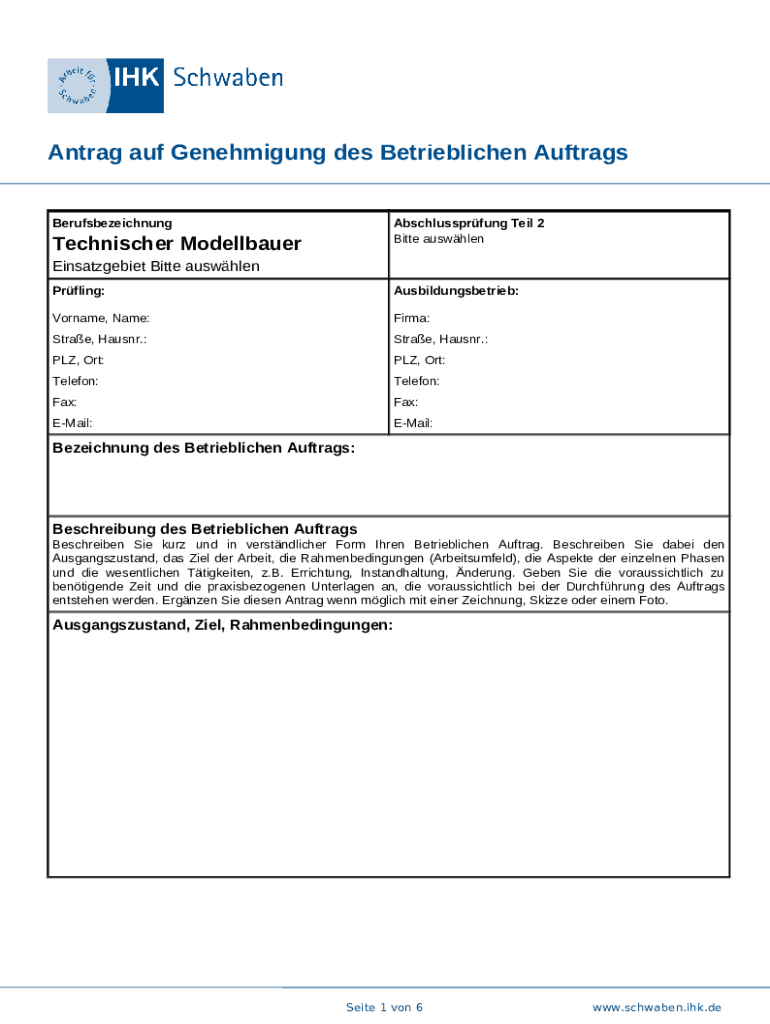 Merkblatt zum Antrag des betrieblichen Auftrages Technische Doc Template | pdfFiller