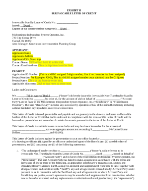 Exhibit II - Irrevocable Letter of Credit Template REVISED GI Doc ...