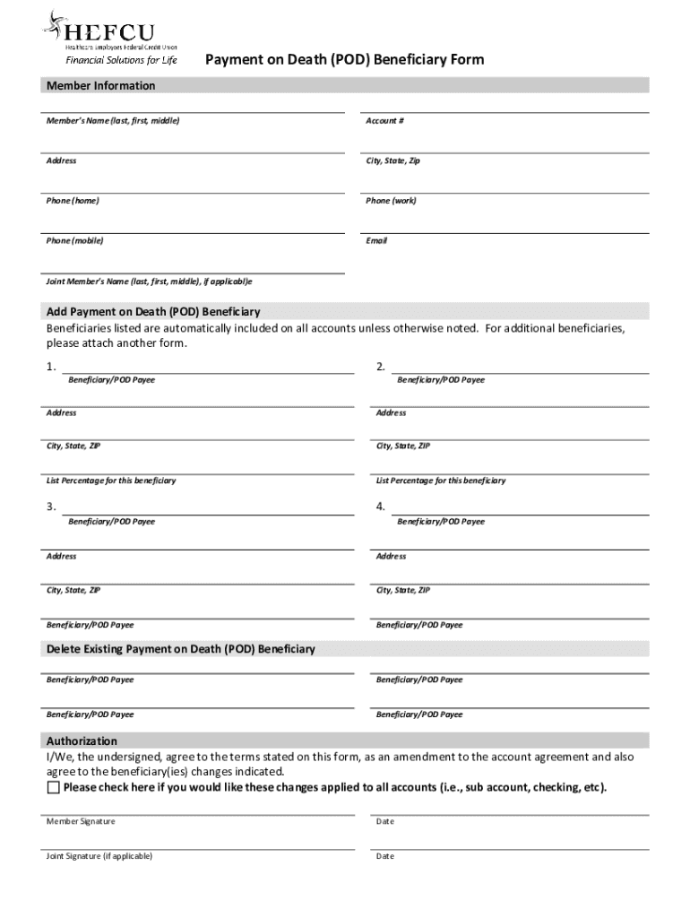 Fillable Online Transfer on Death (TOD) Beneficiary Agreement-TDA 0123 ...