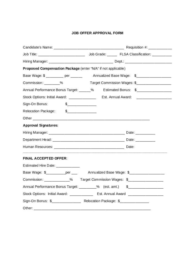 Job Offer Approval Doc Template Pdffiller