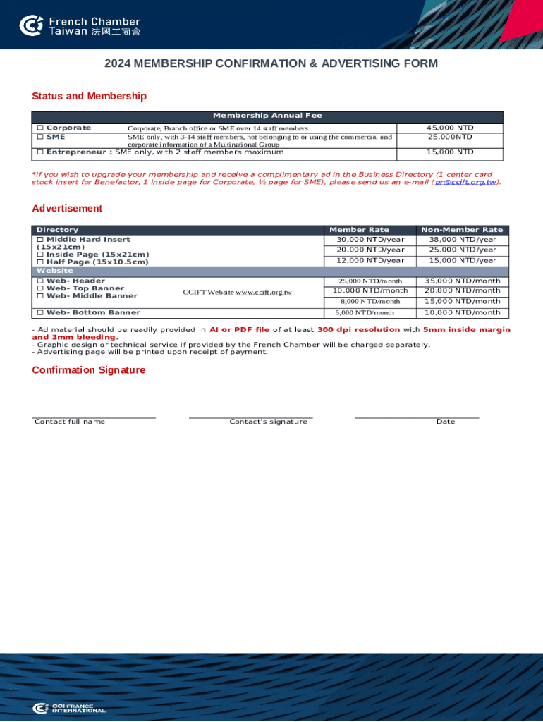 2024 MEMBERSHIP CONFIRMATION & ADVERTISING Doc Template | pdfFiller