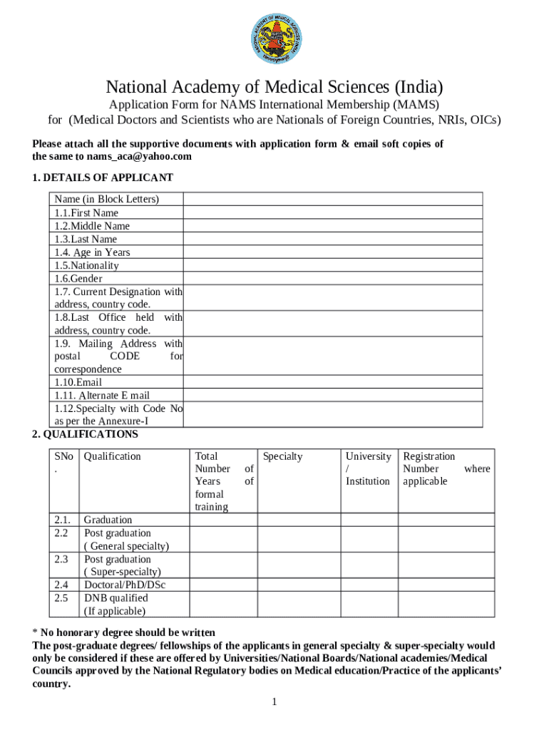 Application for International NAMS Fellowships Doc Template | pdfFiller