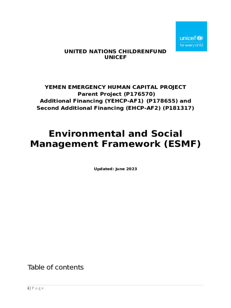 Environmental and Social Management Framework (ESMF) Yemen Emergency Human Capital Project ...