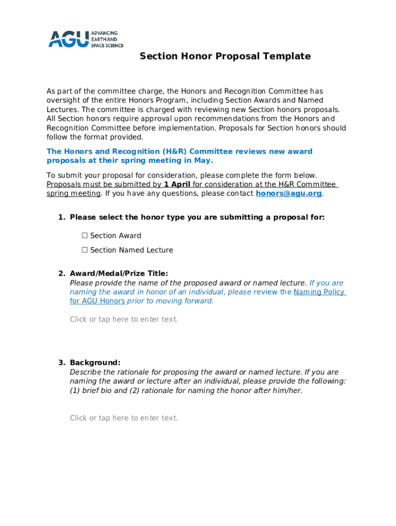 Section Honor Proposal Template Doc Template | pdfFiller